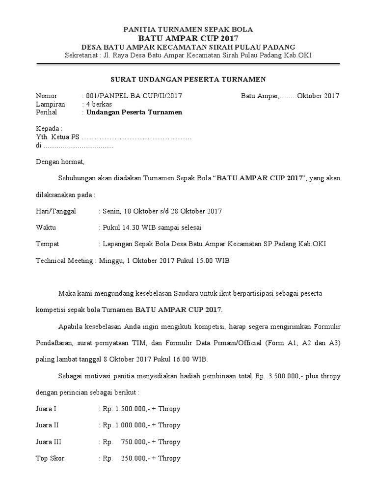 Undangan Turnamen Sepak Bola | PDF