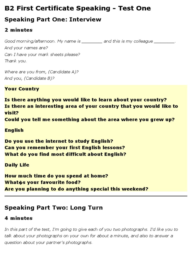 B2 First Certificate Speaking Test Guide | PDF | Cognition