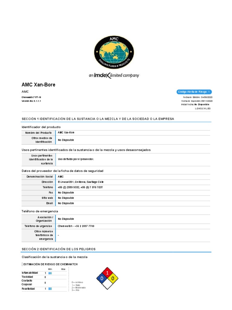 MSDS Xan-Bore - AMC | PDF | Agua | Evaporación