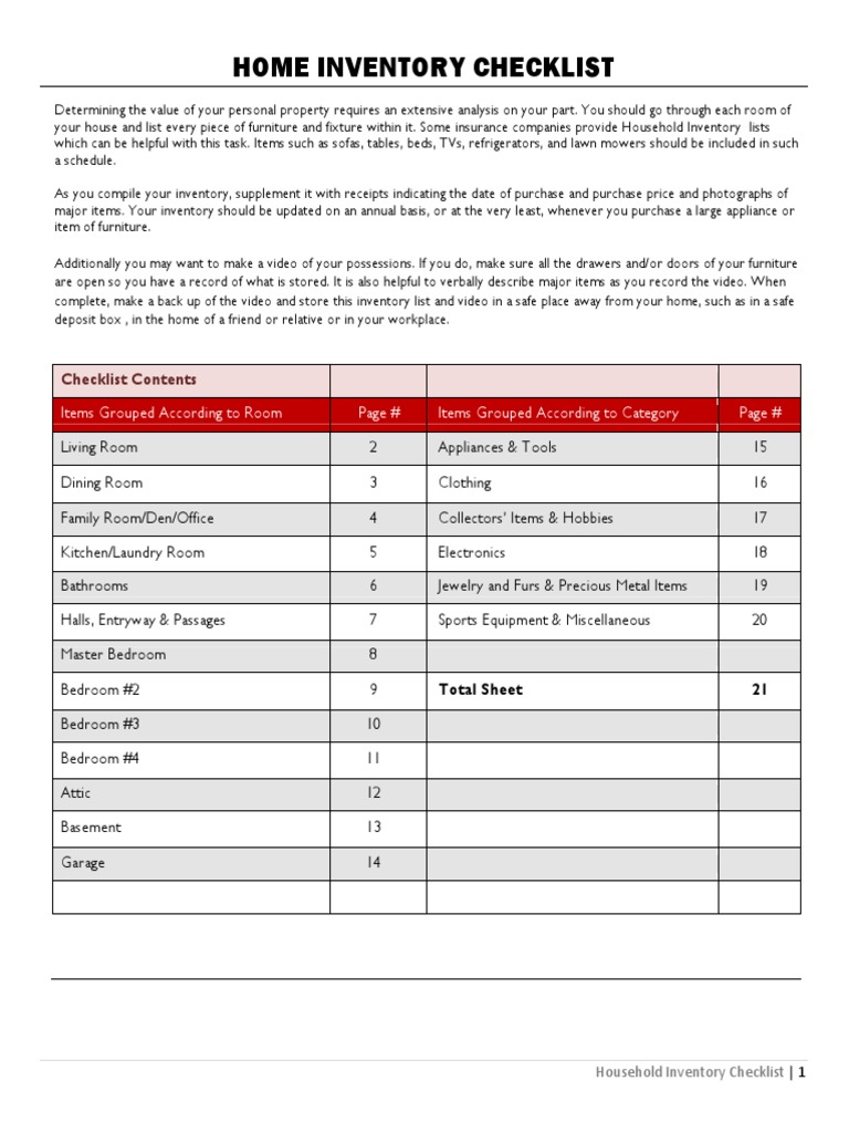 Home Inventory Checklist | PDF | Bedroom | Home Appliance