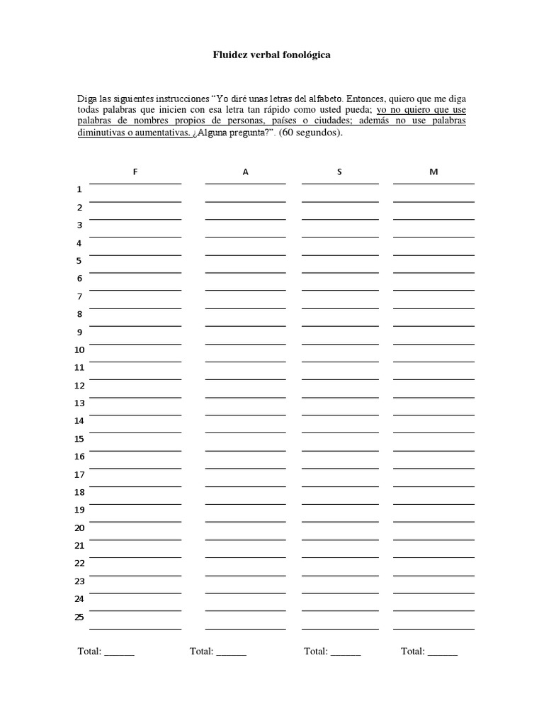 Test de Fluidez Verbal FAS | PDF