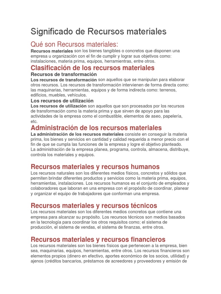 Recursos Materiales y Financieros | PDF | Business | Dinero