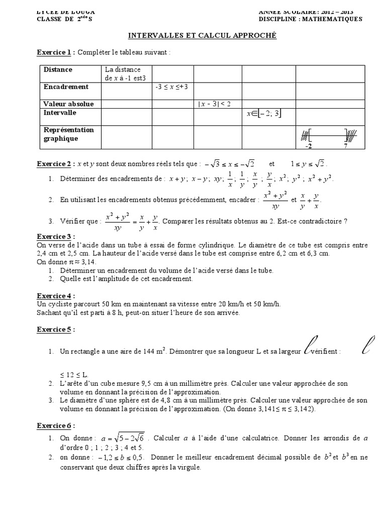Exercices sur les intervalles en maths 2nde | PDF | Pi | Nombre