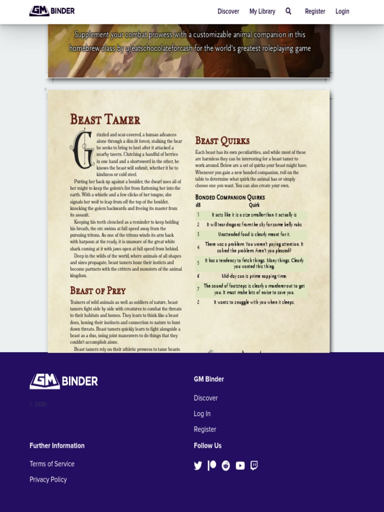 Beast Tamer Class GM Binder | PDF