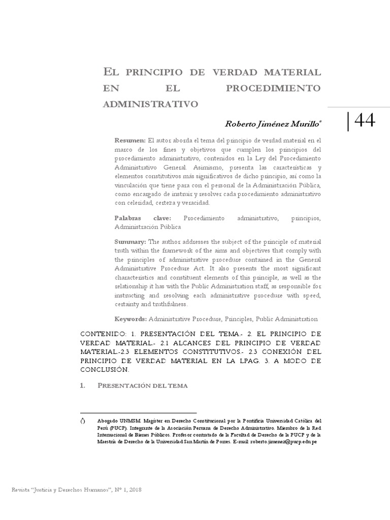 El Principio de La Verdad Material en El Procedimiento Administrativo | PDF | Verdad | Legislación