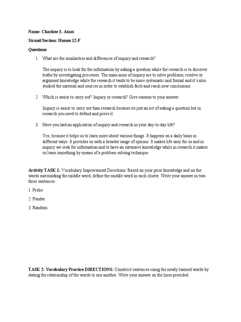Name: Charlote S. Ataat Strand/Section: Humss 12-F Questions | PDF ...