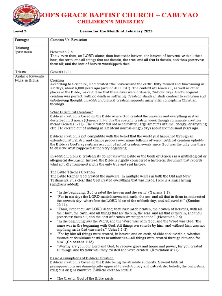 Lesson Plan Creation | PDF | Creationism | Genesis Creation Narrative