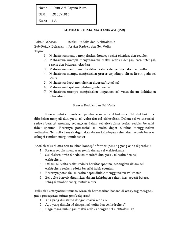 LKM Redoks Dan Elektrokimia (P-9) - Adipa - 015 | PDF
