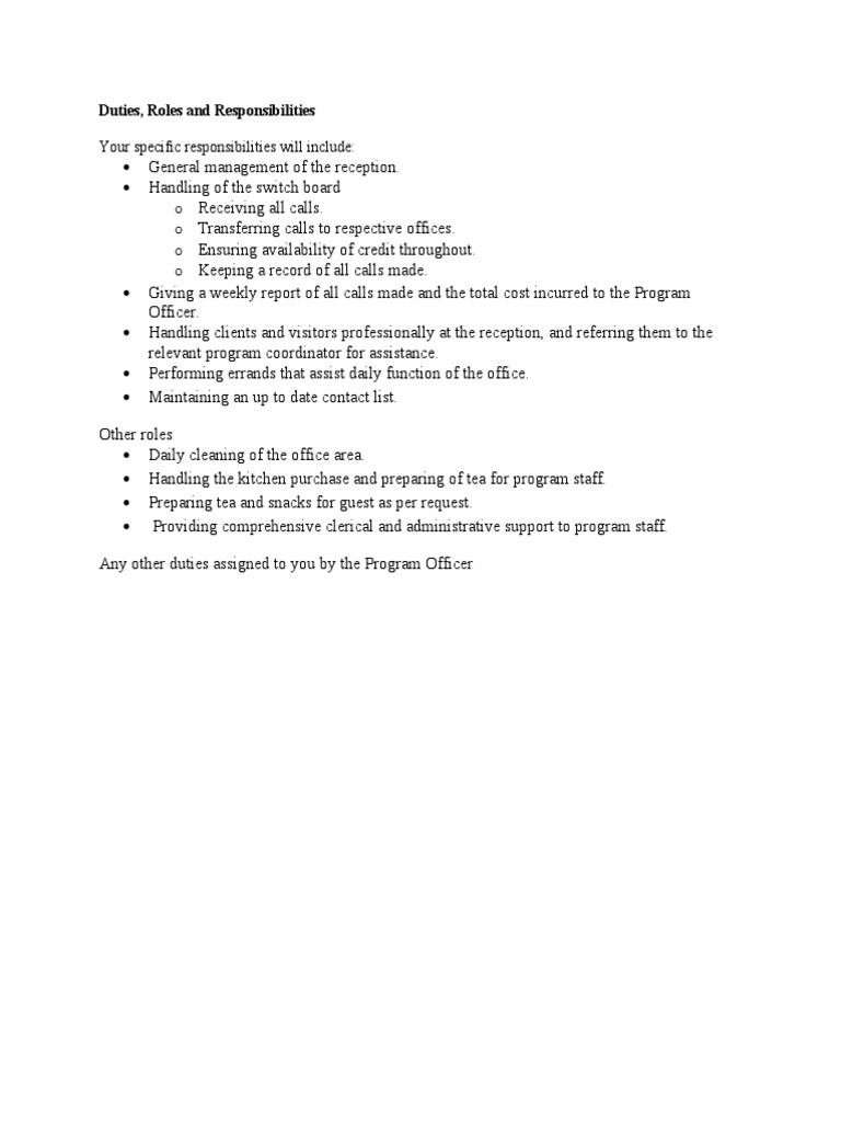 Receptionist Duties and Responsibilities | PDF | Business