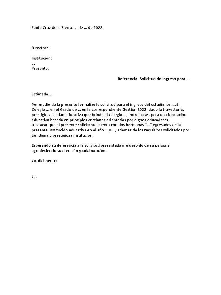 Carta de Solicitud de Ingreso. | PDF