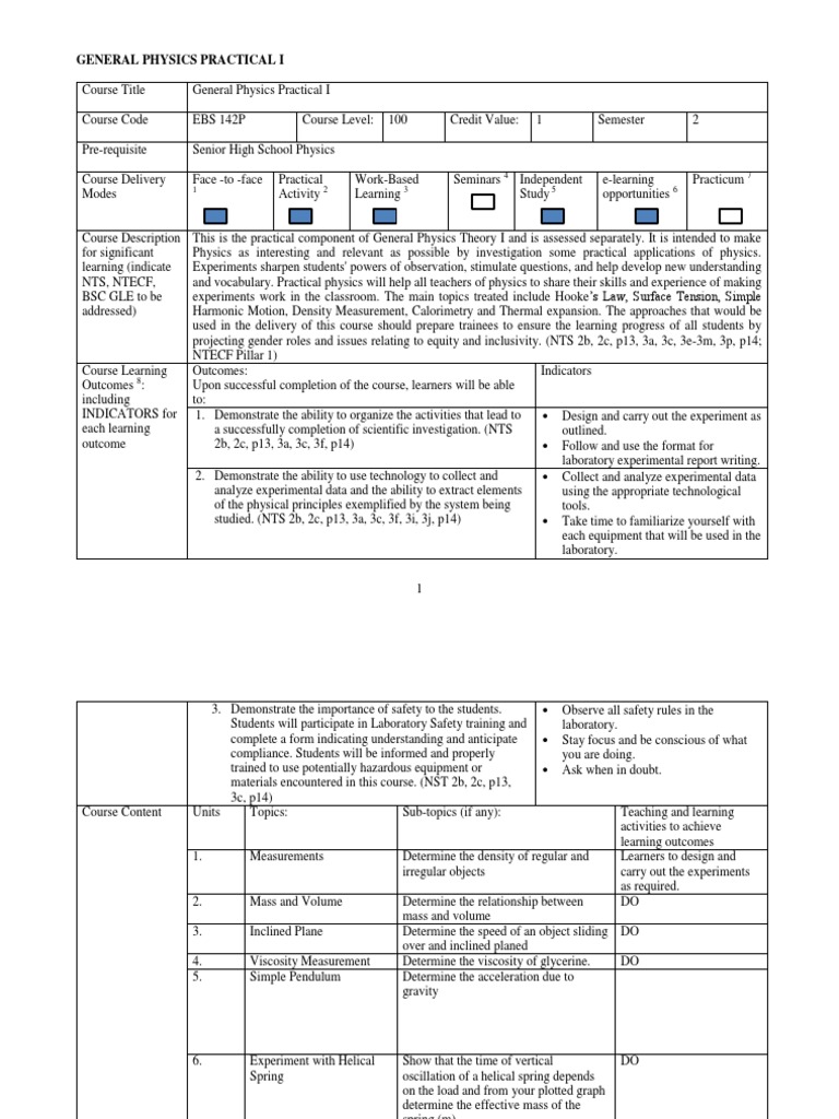 General Physics Practical I | PDF | Learning | Laboratories