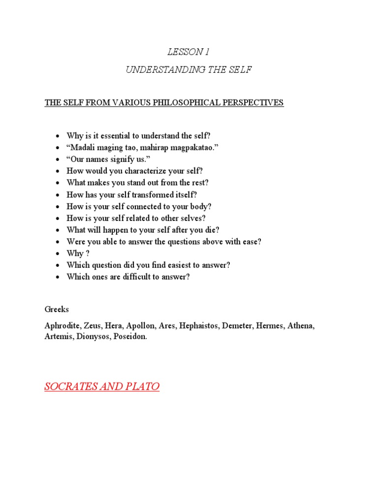 Lesson 1 Understanding The Self: Socrates and Plato | PDF | Philosophy ...