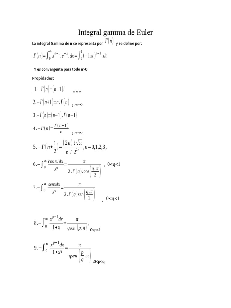 4 Integral Gamma de Euler | PDF | Integral | Relaciones matematicas