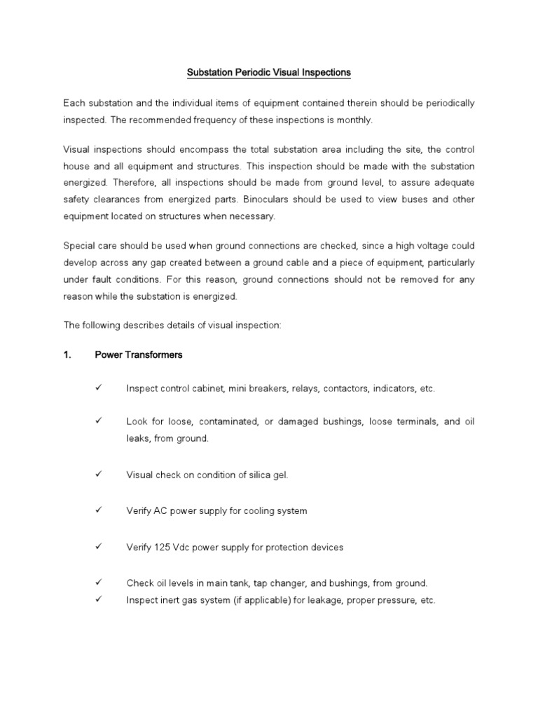 MV Substation Periodic Inspections | PDF | Electrical Substation | Transformer