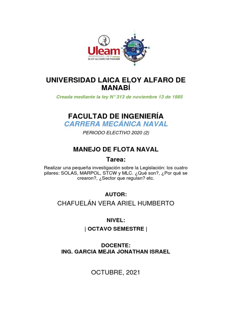 Legislación Naval: SOLAS, MARPOL, STCW, MLC | PDF