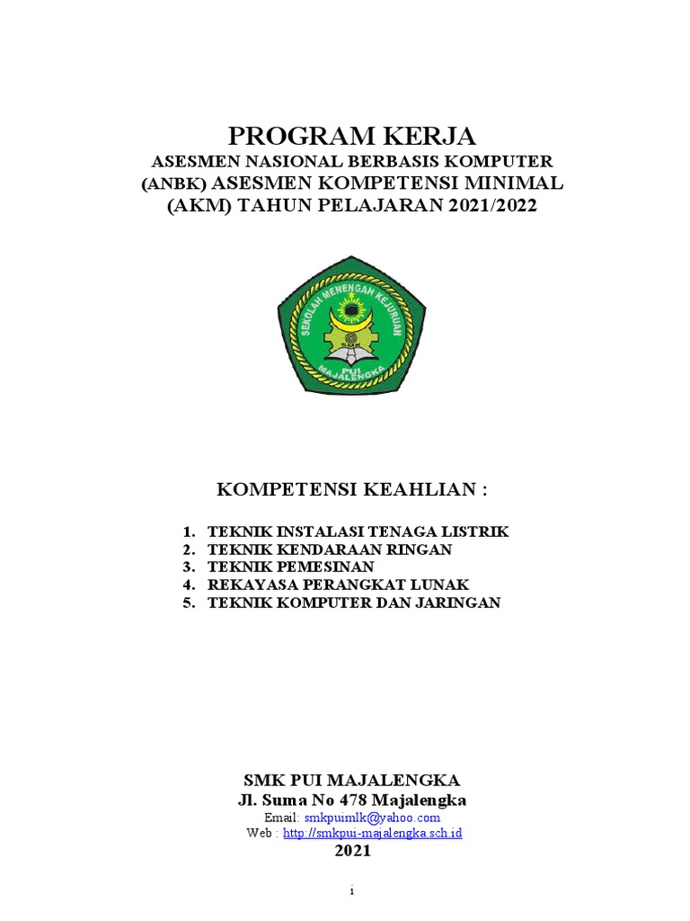 Program Kerja ANBK 2021 | PDF
