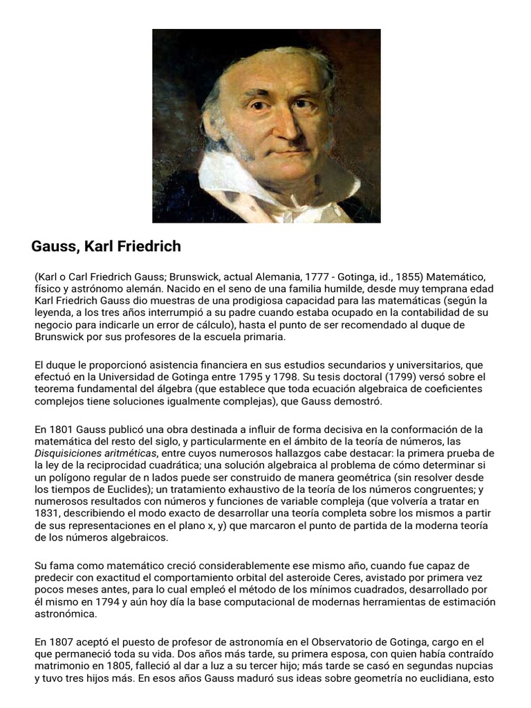 Gauss, Karl Friedrich | PDF | Matemáticas | Science