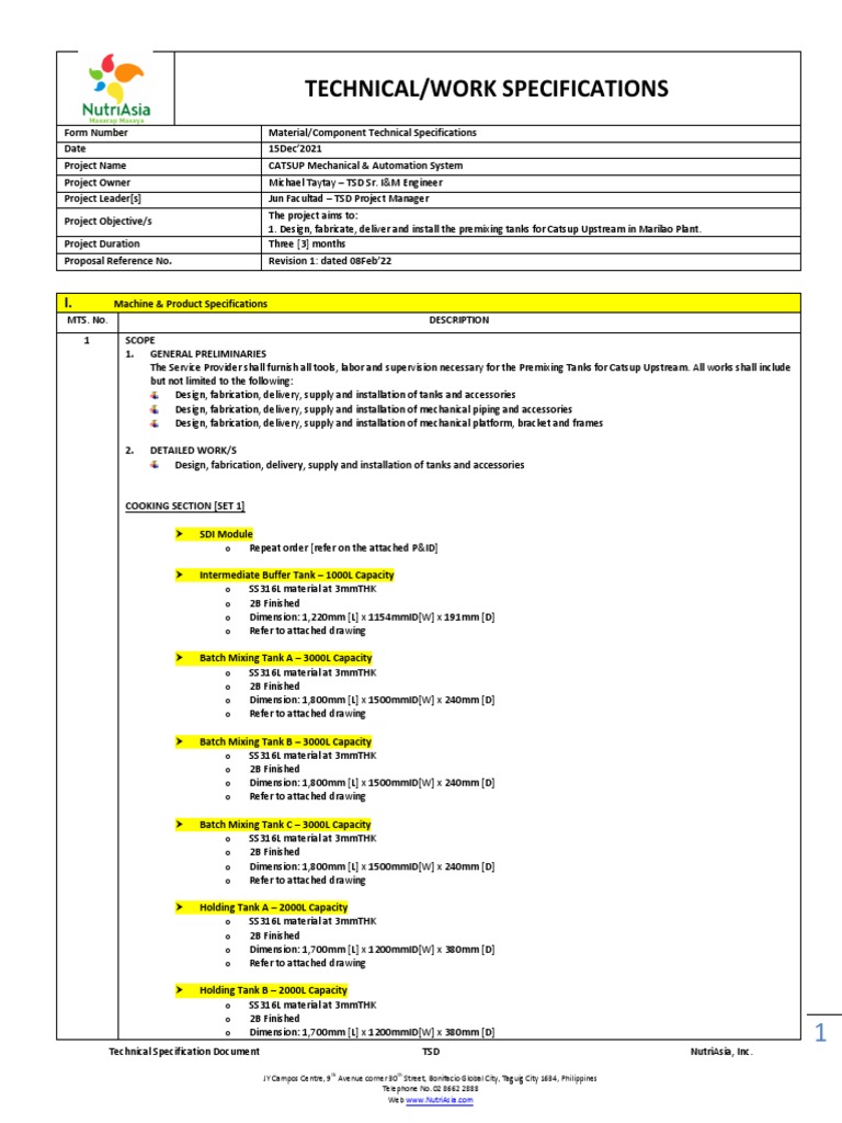 MTS For Mechanical (Tanks) Premixing - Rev001 | PDF | Pipe (Fluid ...