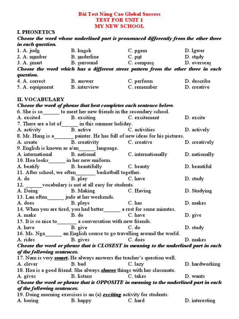 Advanced English Test for Beginners | PDF | Schools | English Language