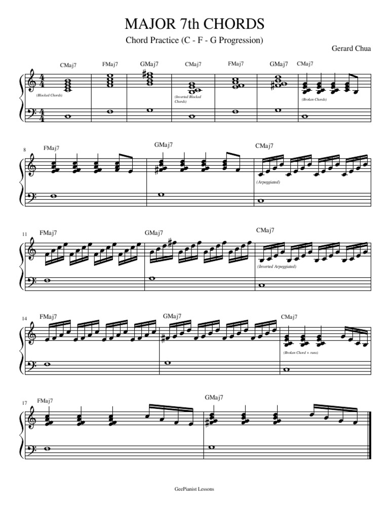 Major 7Th Chords: Chord Practice (C - F - G Progression) | PDF ...