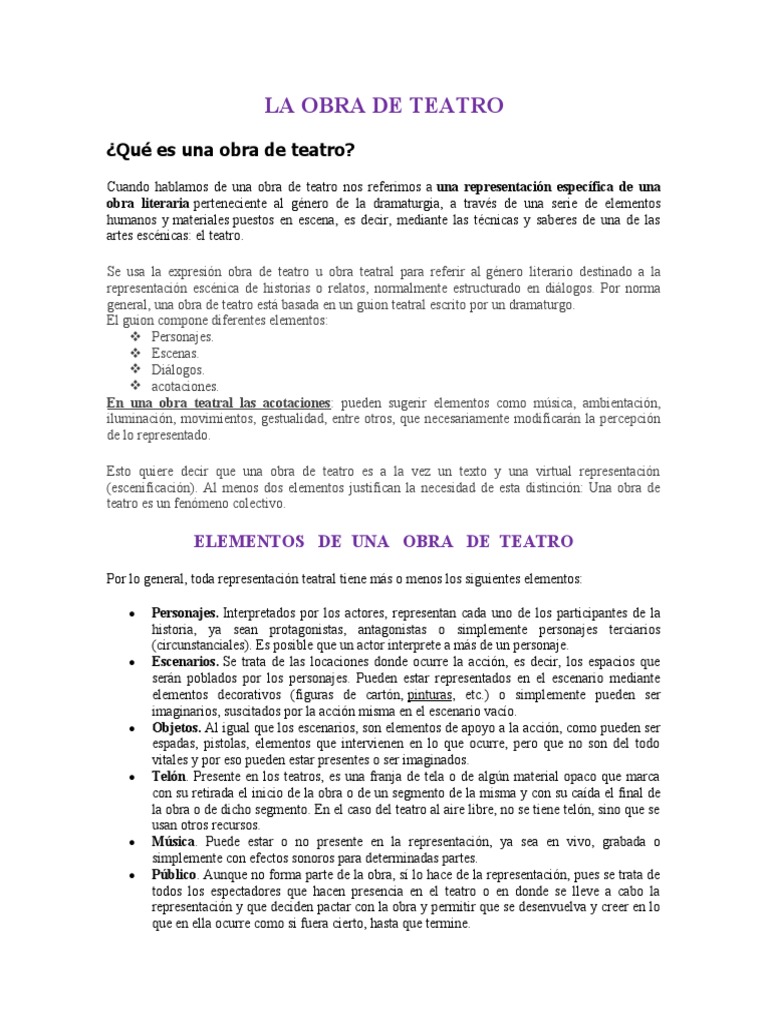 La Obra De Teatro Y Sus Partes Pdf Teatro