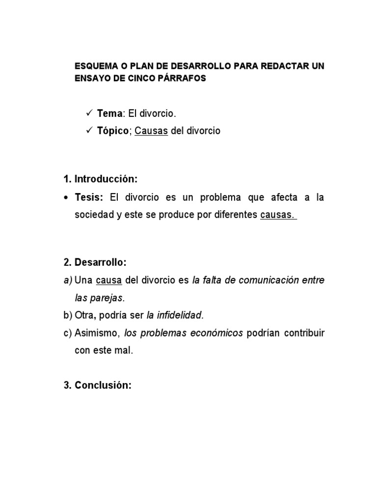 Esquema o Plan de Desarrollo para Redactar Un Ensayo de Cinco Parrafos ...