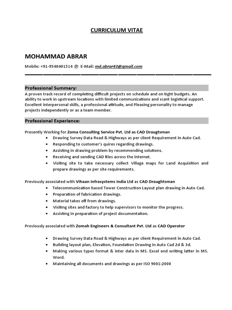 Draftsman Mechanical Resume | PDF | Computer Aided Design