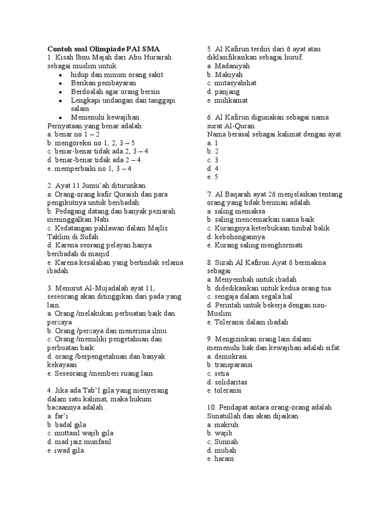 Contoh Soal Olimpiade PAI SMA | PDF