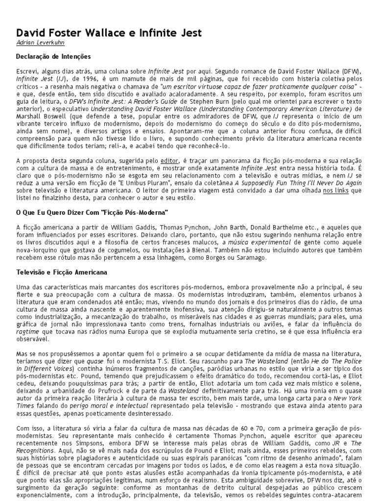 Adrian Leverkuhn - David Foster Wallace e Infinite Jest | PDF | Massa ...