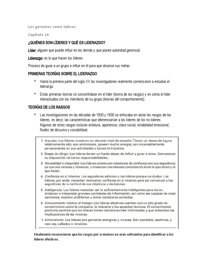 Los Gerentes Como Líderes Resumen Pdf Liderazgo Conceptos