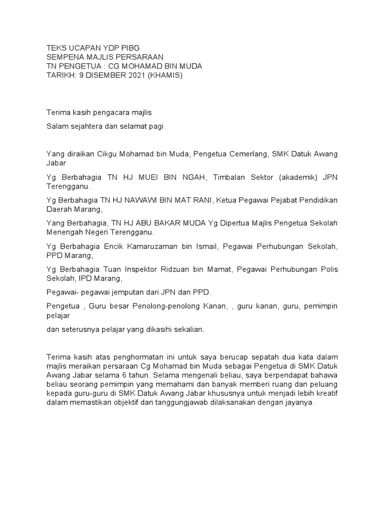 Teks Ucapan Ydp Pibg | PDF