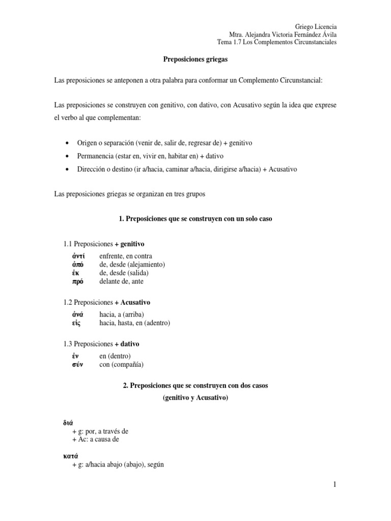 Preposiciones Griegas | PDF | Preposición y Postposición | Unidades Semánticas