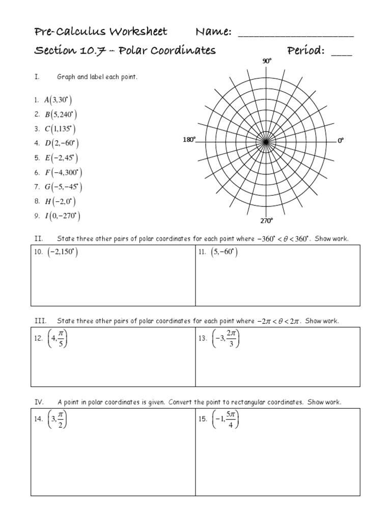 Polar Coordinates Worksheet | Download Free PDF | Coordinate System ...