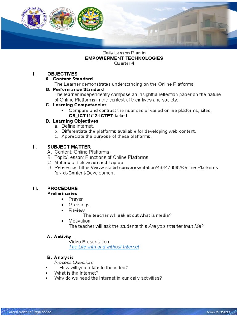 ETech (Quarter 3) Lesson Plan | PDF | Online Advertising | World Wide Web