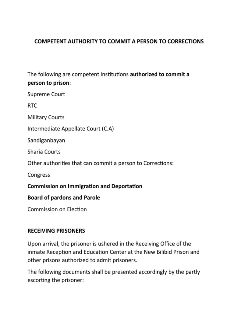 Competent Authorities for Inmate Commitment | PDF | Detention ...