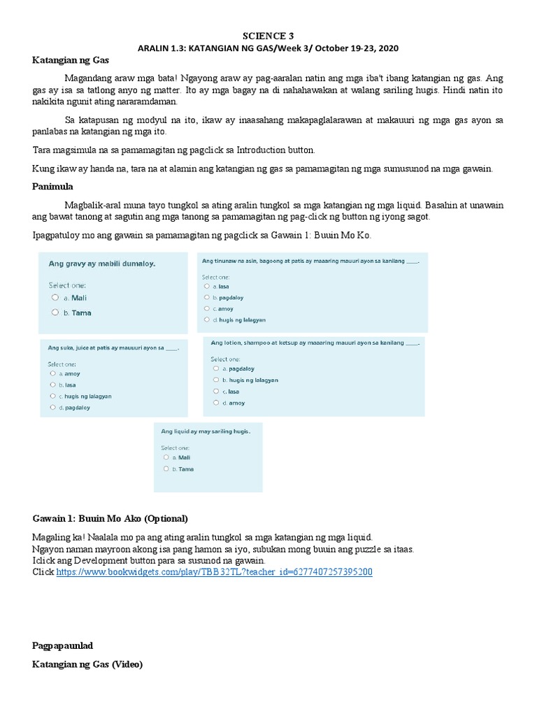 SCIENCE3-Q1 Module3 Week3 Learning - Packet | PDF