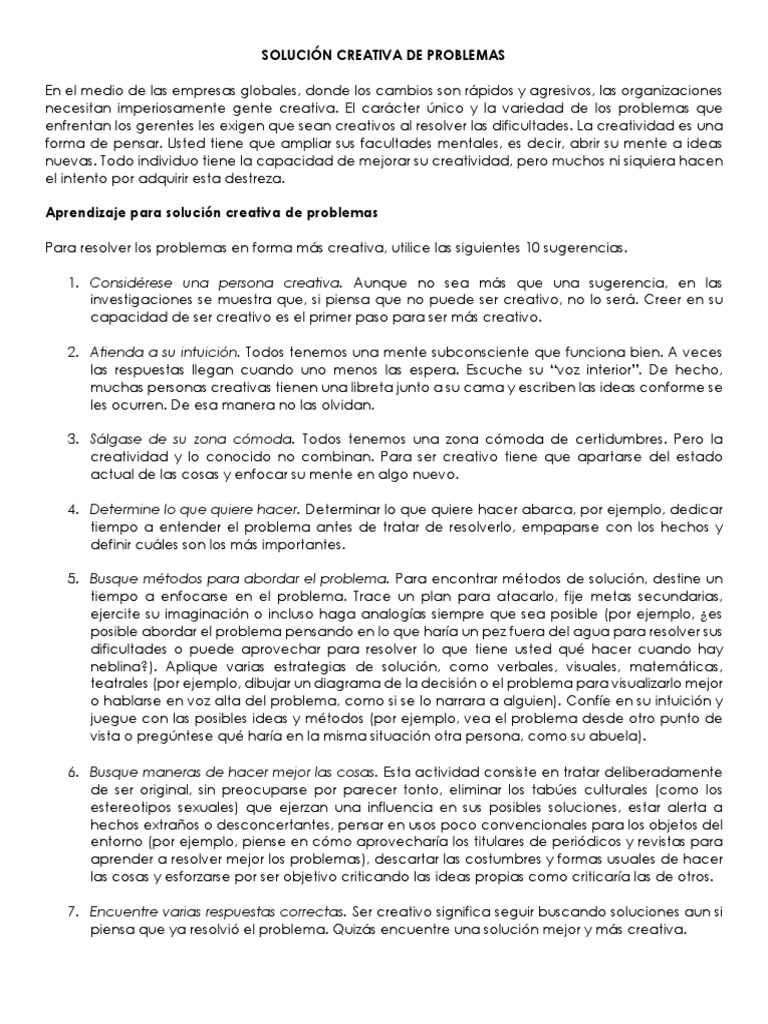 Lectura No.10 Solución Creativa de Problemas | PDF | Creatividad | Mente