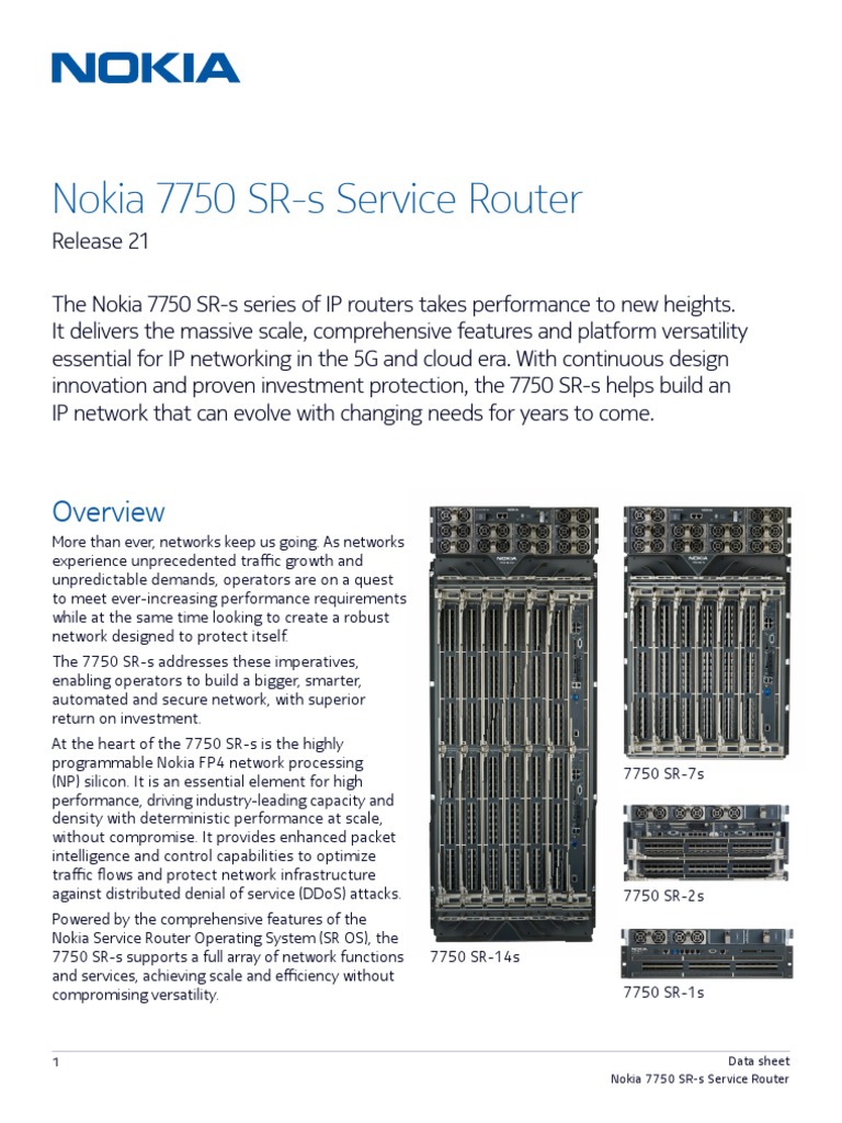 Nokia 7750 SR-s Service Router | PDF | Networking | Multiprotocol Label ...