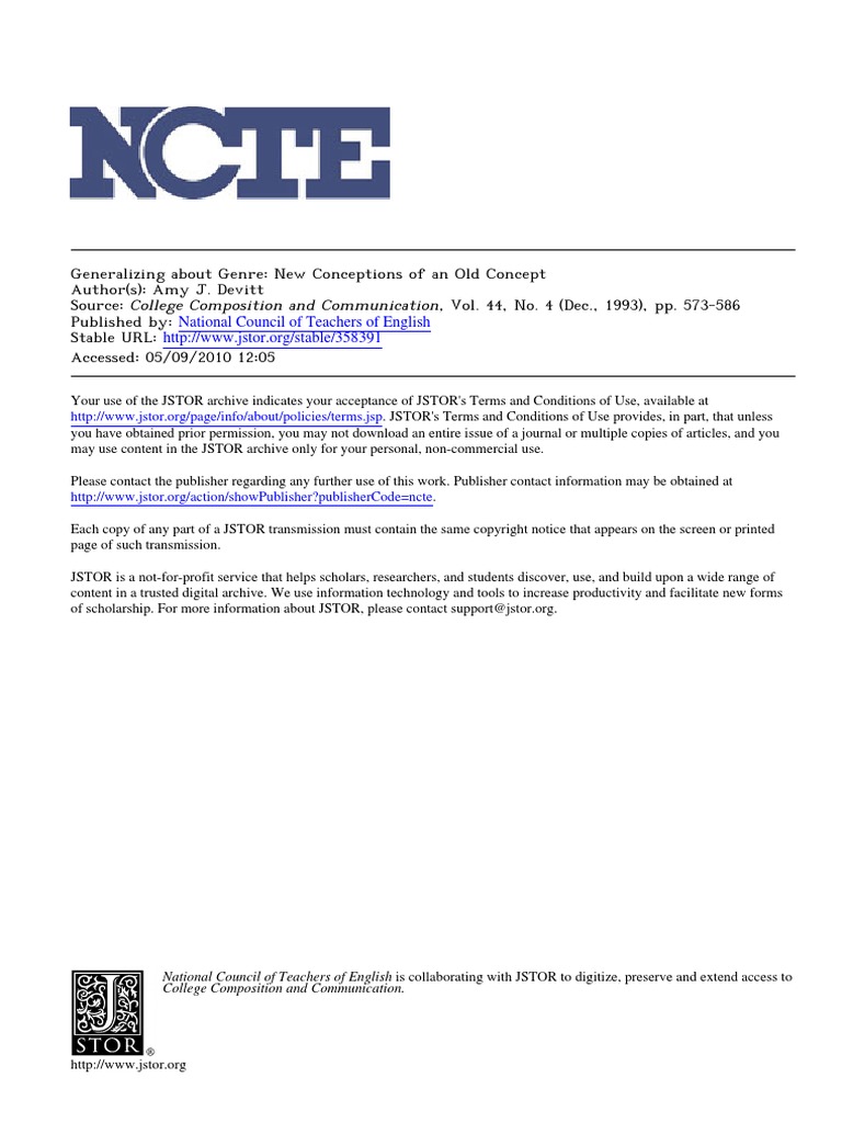 DEVITT-Amy J. Devitt Generalizing About Genre | PDF | Genre | Rhetoric