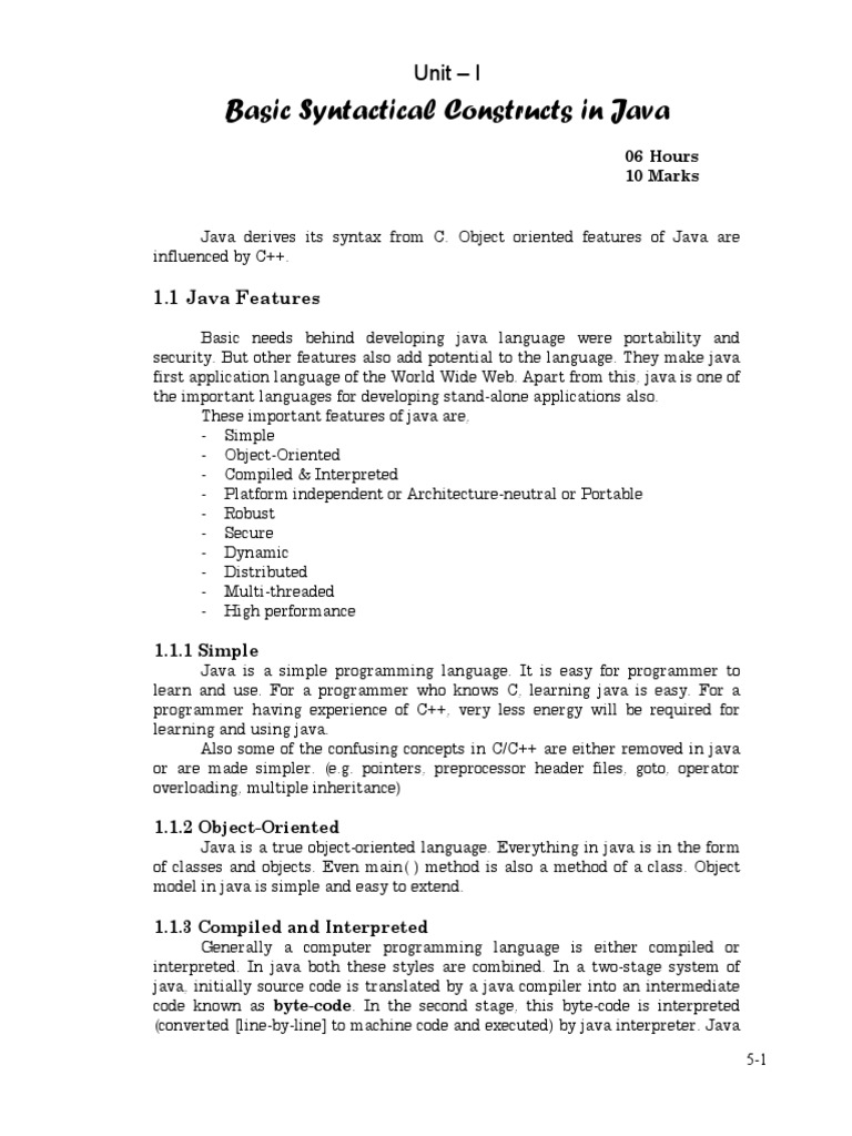Unit I Basic Syntactical Constructs In Java Pdf Control Flow Java Programming Language