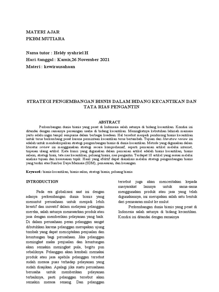 Analisis Usaha Tata Rias Pengantin Heldy | PDF | Bisnis