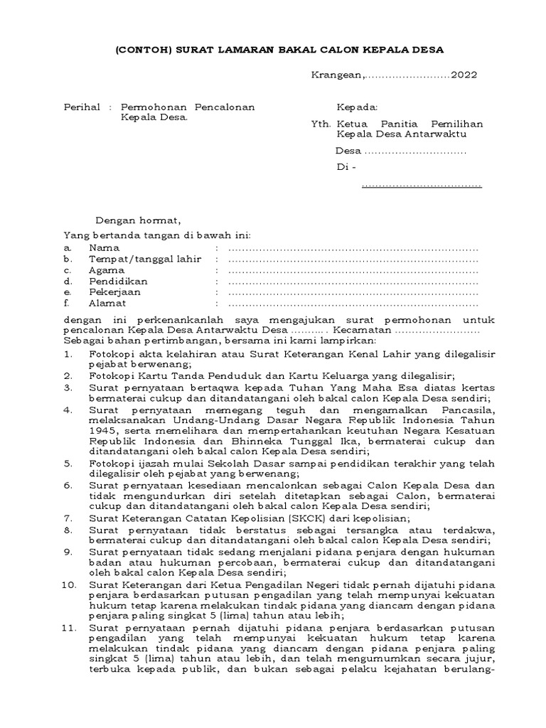 Surat Lamaran Bakal Calon | PDF | Griya & Taman | Seni