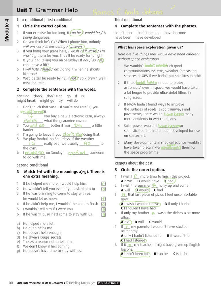 Unit 7 Grammar Help: Zero Conditional - First Conditional Third ...