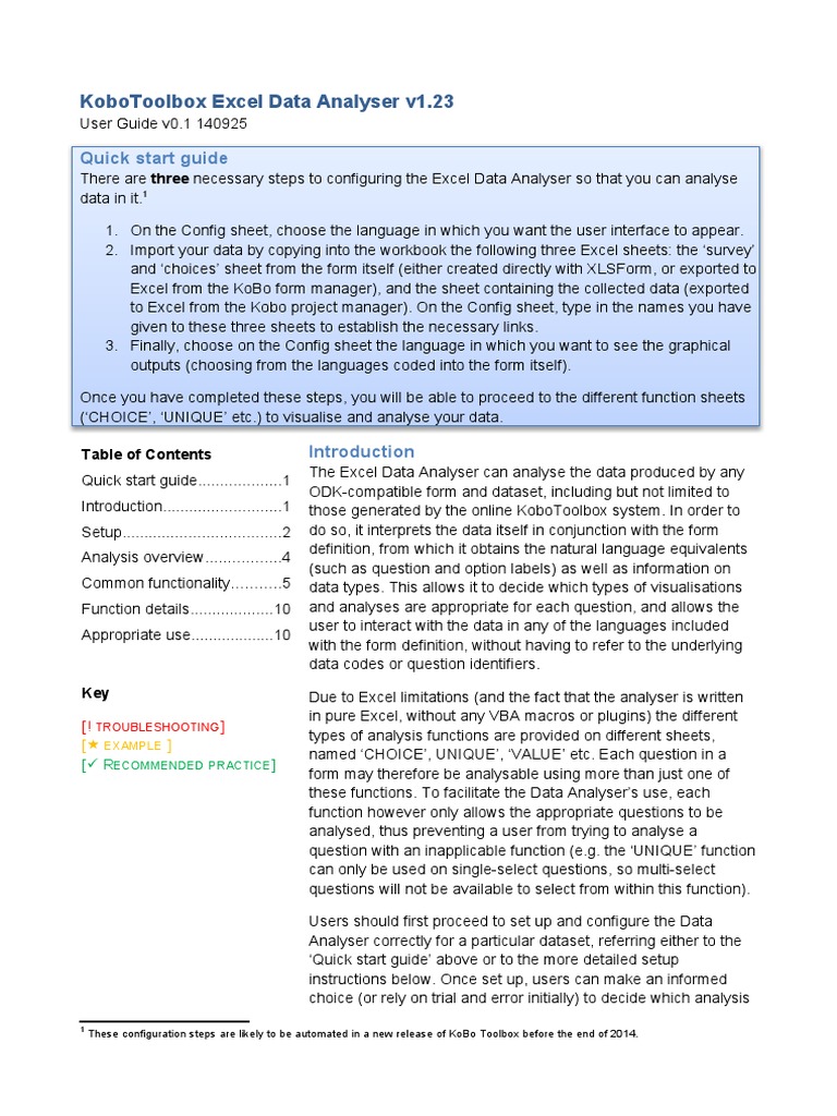 Kobotoolbox Excel Data Analyser User Guide V01 140925small Dist Pdf Microsoft Excel