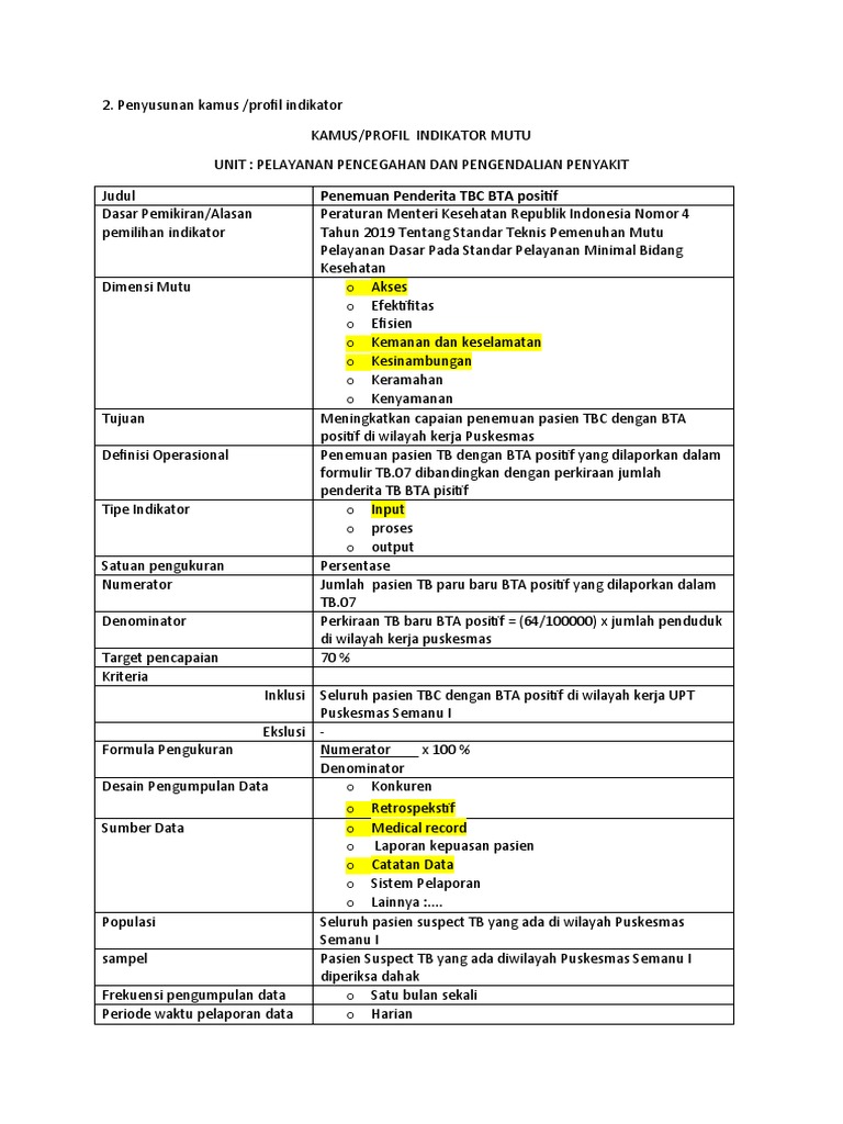 Profil Indikator Mutu Pelayanan TB | PDF