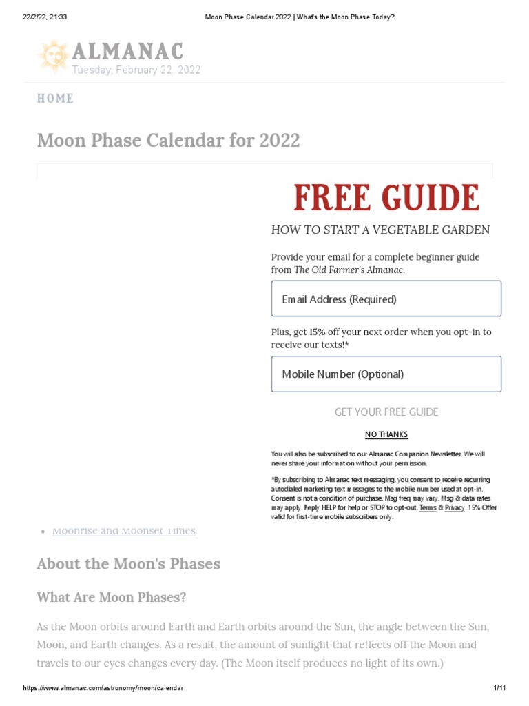 Moon Phase Calendar 2022 - What's The Moon Phase Today | PDF | Apsis | Moon
