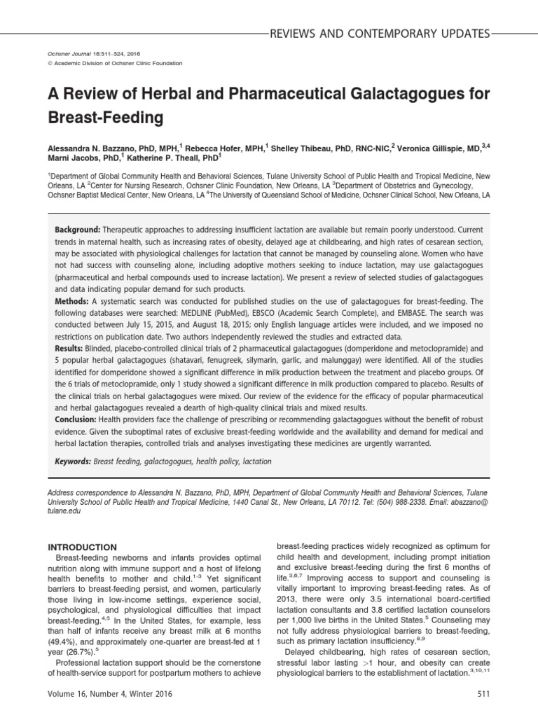 A Review of Herbal and Pharmaceutical Galactagogues For Breast-Feeding ...