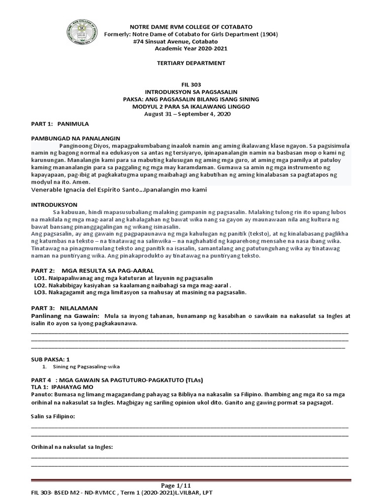 FIL 303 Week 2 | PDF