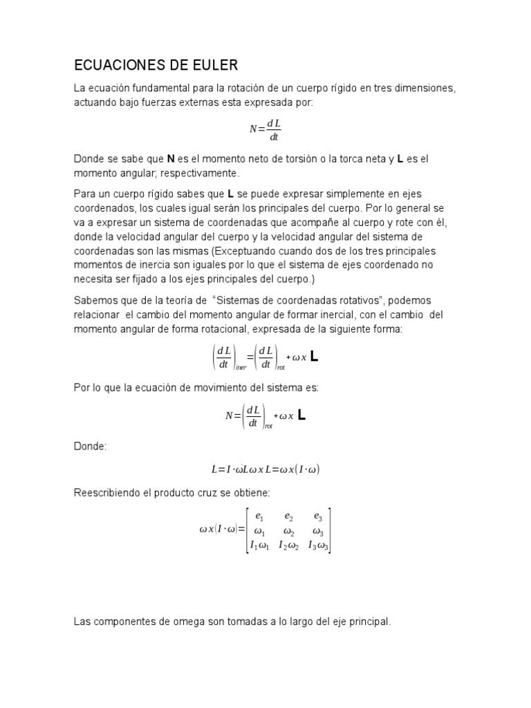 Ecuaciones de Euler | PDF | Rotación | Momento angular