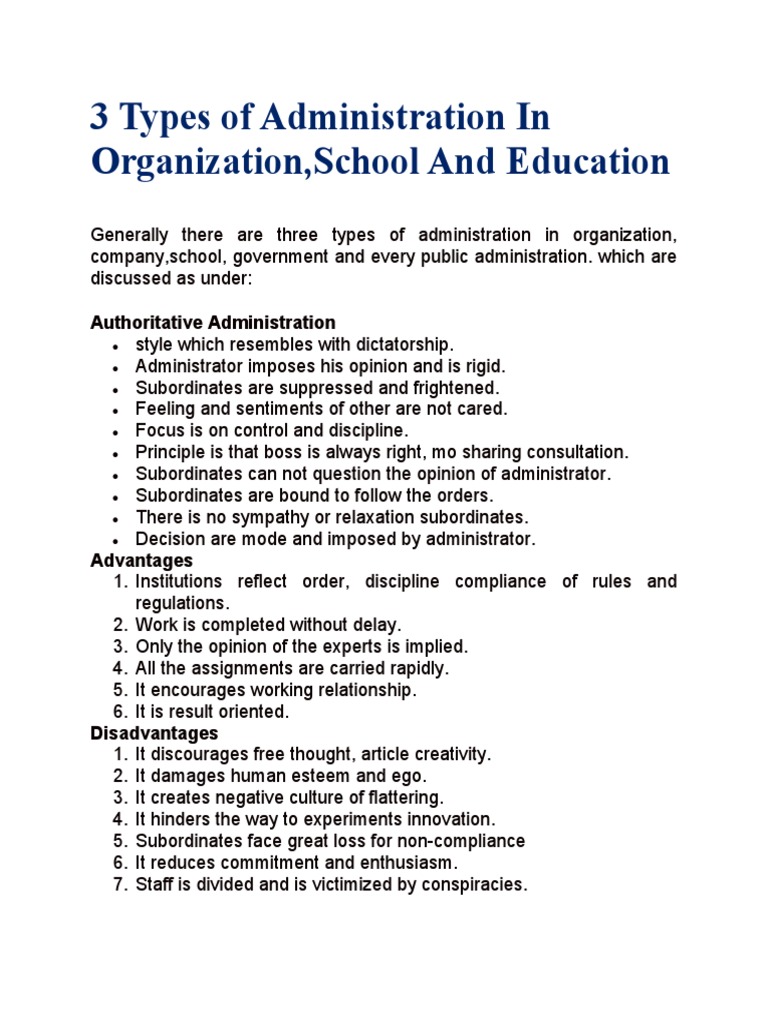 3 Types of Administration in Organization | PDF | Leadership | Disciplines